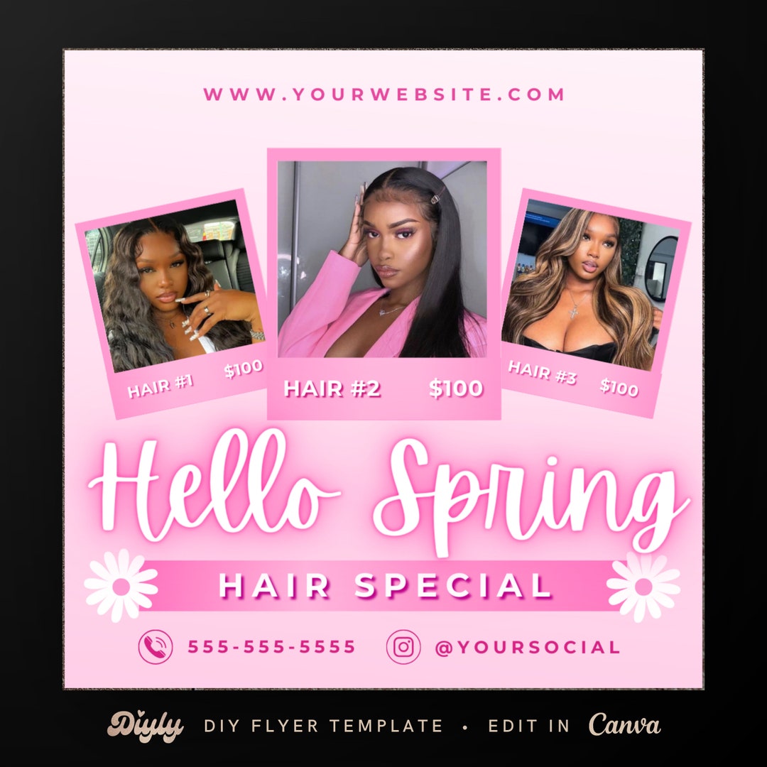 Hello Spring Hair Special Flyer, DIY Editable Canva Template, Spring ...