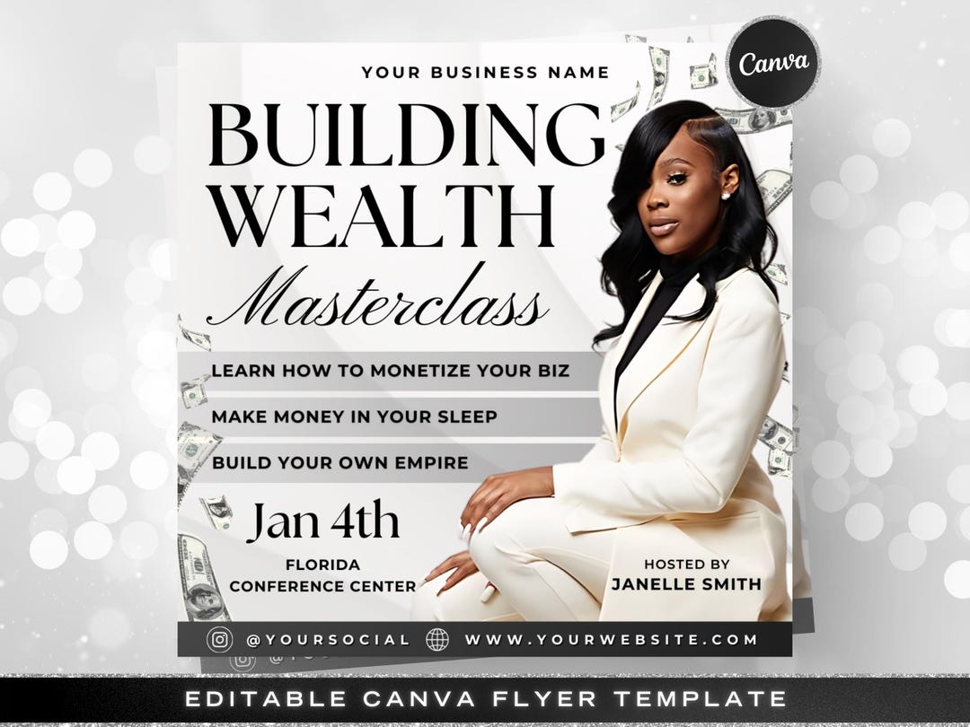 Wealth Masterclass Flyer, DIY Flyer Template Design, Wealth Building ...