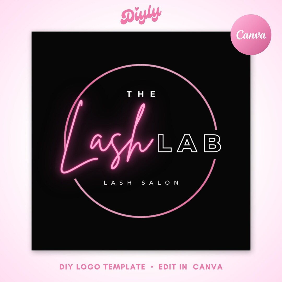 DIY Lash Boutique Logo, Pink Neon Small Business Logo Design, DIY ...