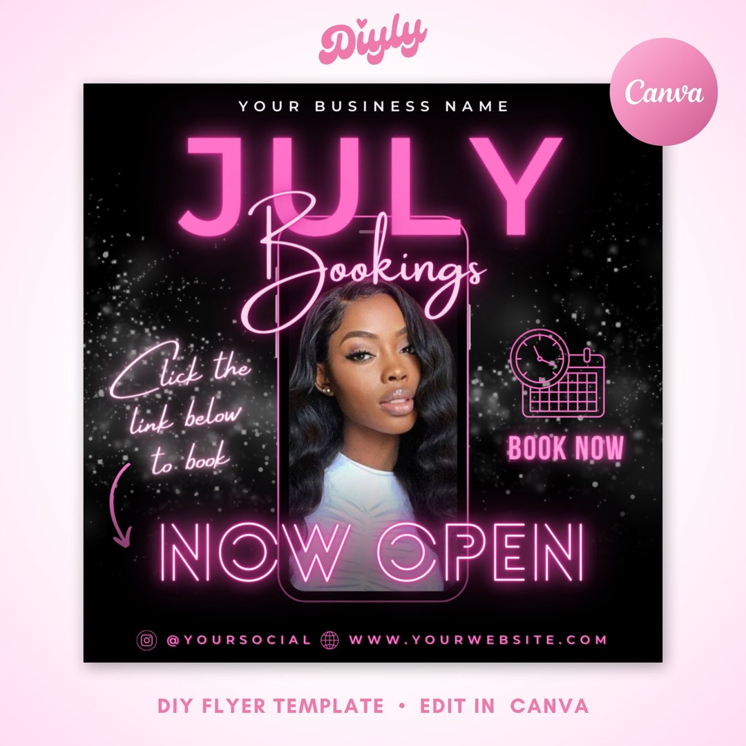 July Bookings Now Available Flyer, DIY Summer Book Now Appointments ...