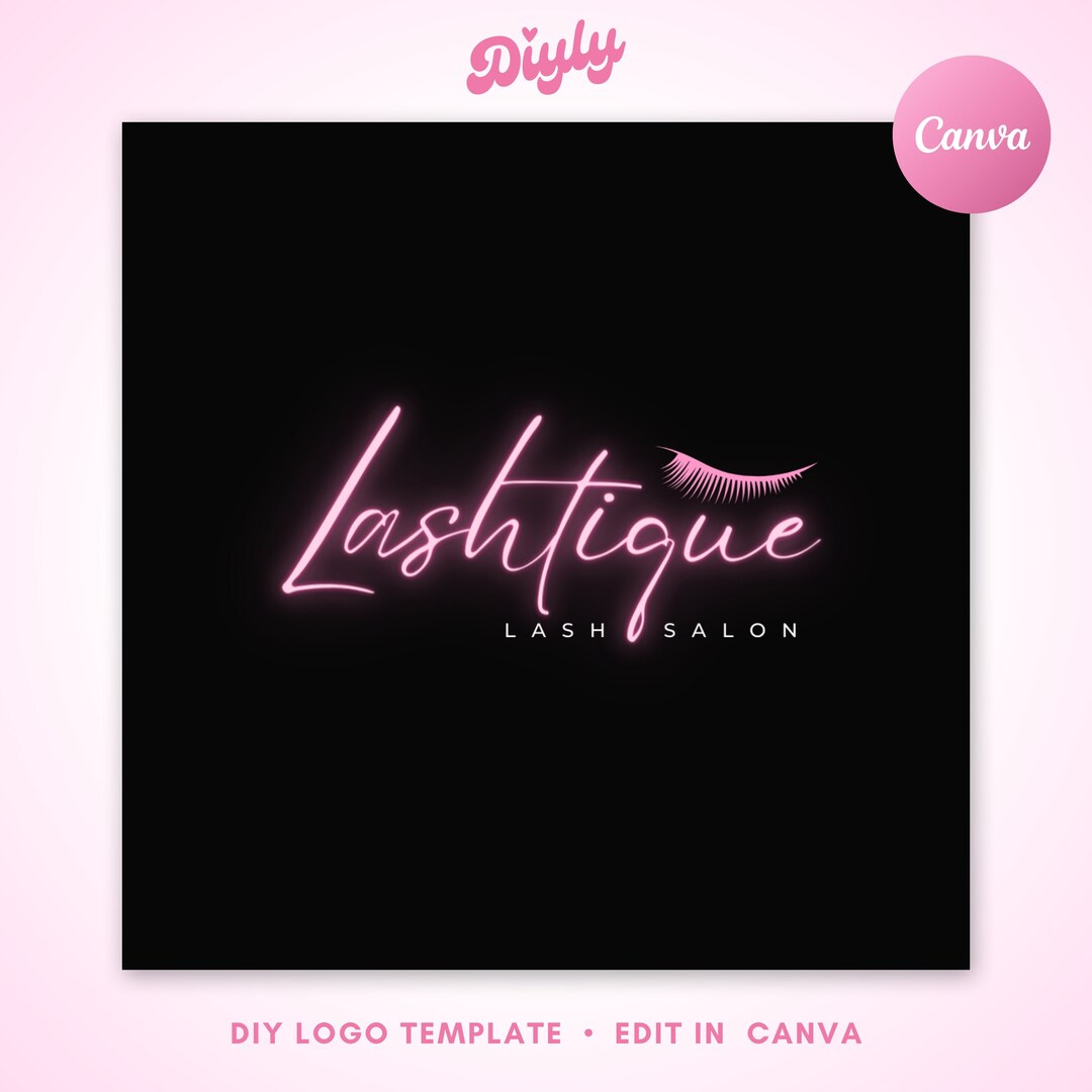 DIY Lash Boutique Logo, Pink Neon Small Business Logo Design, DIY ...