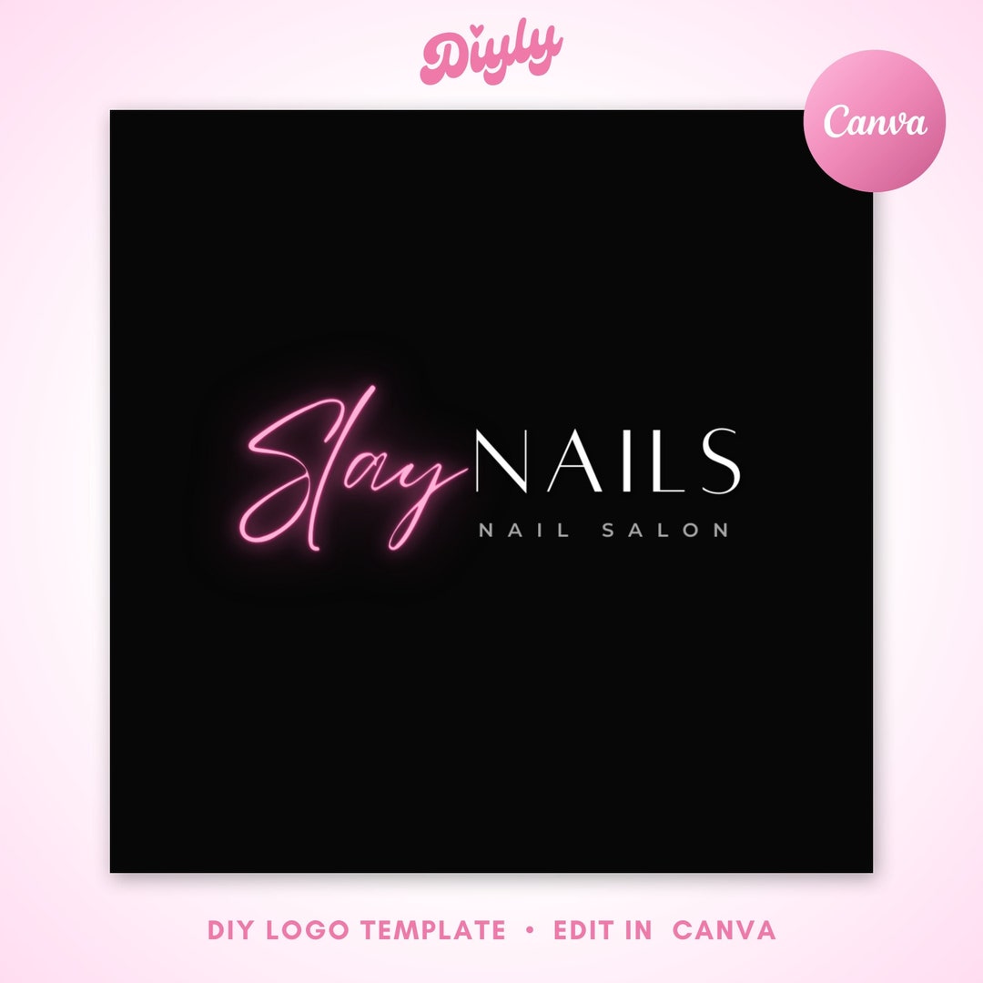 DIY Nail Salon Logo, Pink Neon Small Business Logo Design, Lash ...