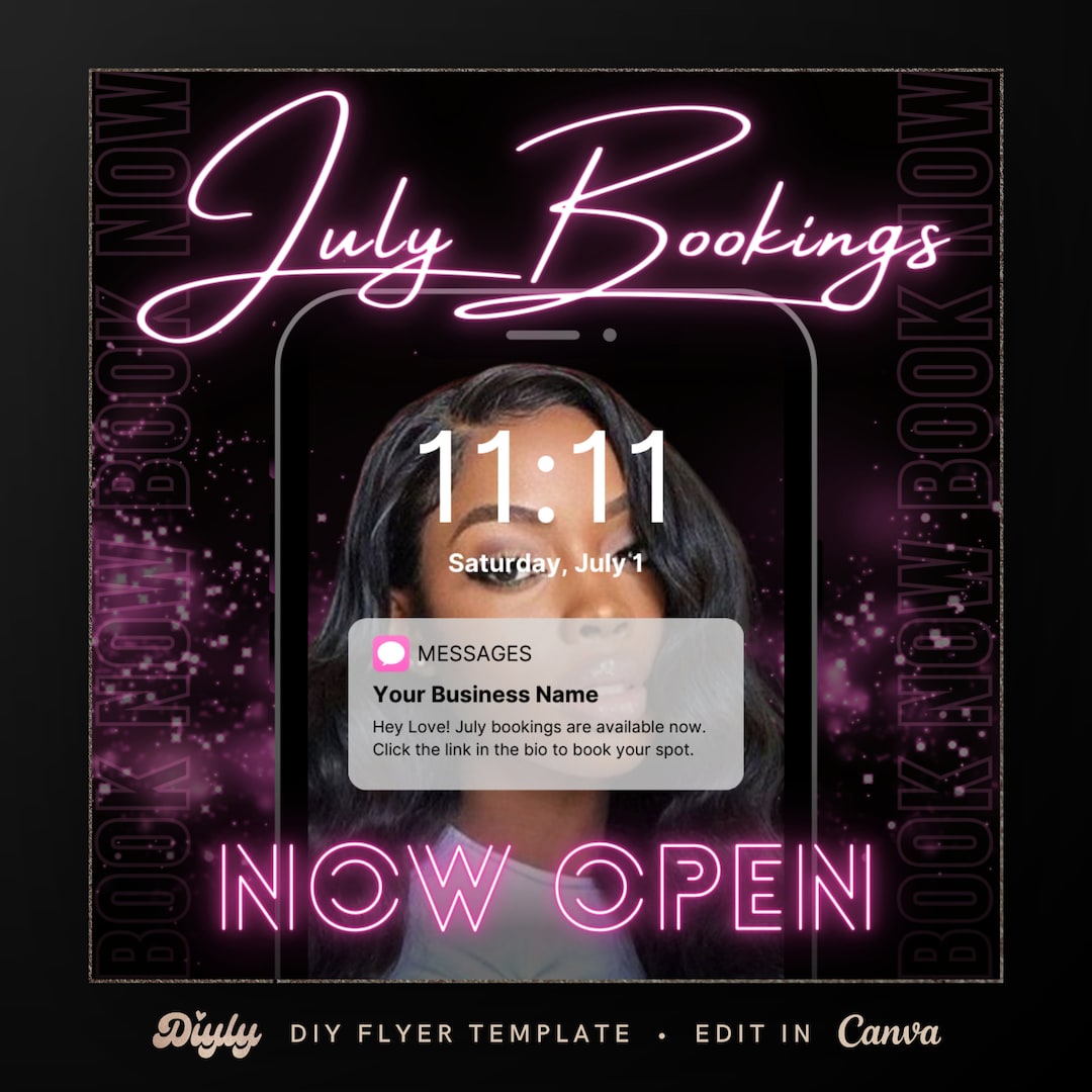 July Bookings Now Available Flyer, DIY Summer Book Now Appointments ...