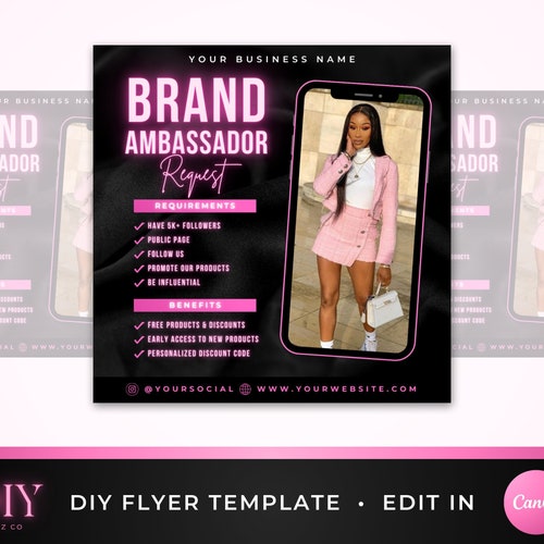 Brand Ambassador Flyer DIY Flyer Template Design Social - Etsy