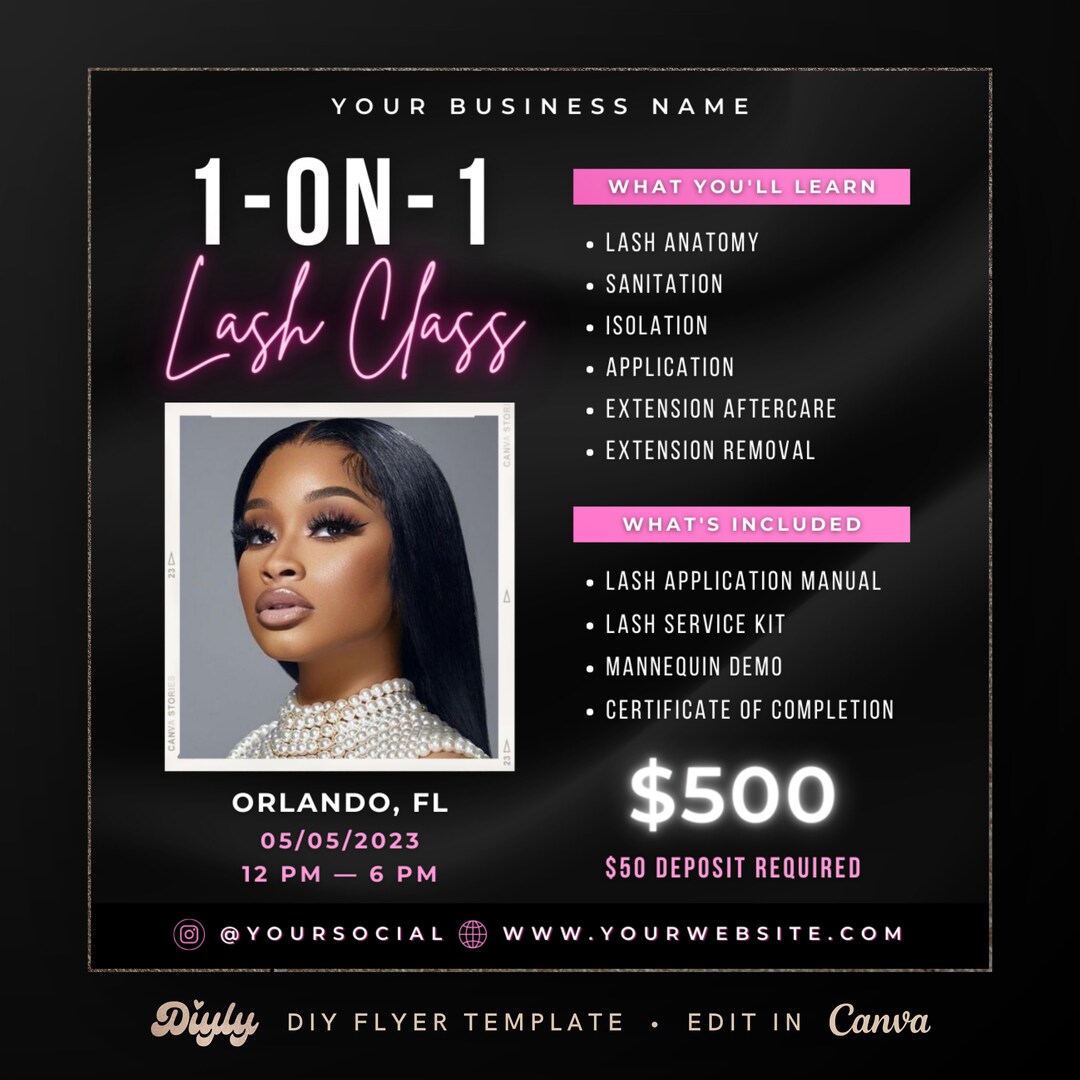 1 on 1 Lash Class Flyer, DIY Lash Training Masterclass Course Template ...