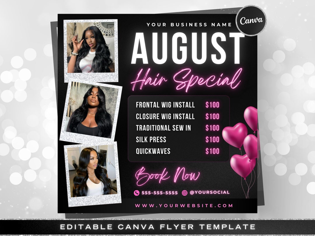 August Hair Special Flyer, Hair Salon Wig Sale Price List, August ...