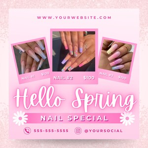 Hello Spring Nail Special Flyer, DIY Editable Canva Template, Spring ...