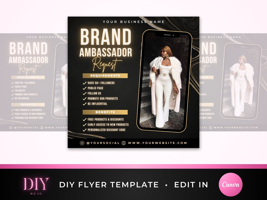 Brand Ambassador Flyer DIY Gold Editable Instagram Template - Etsy