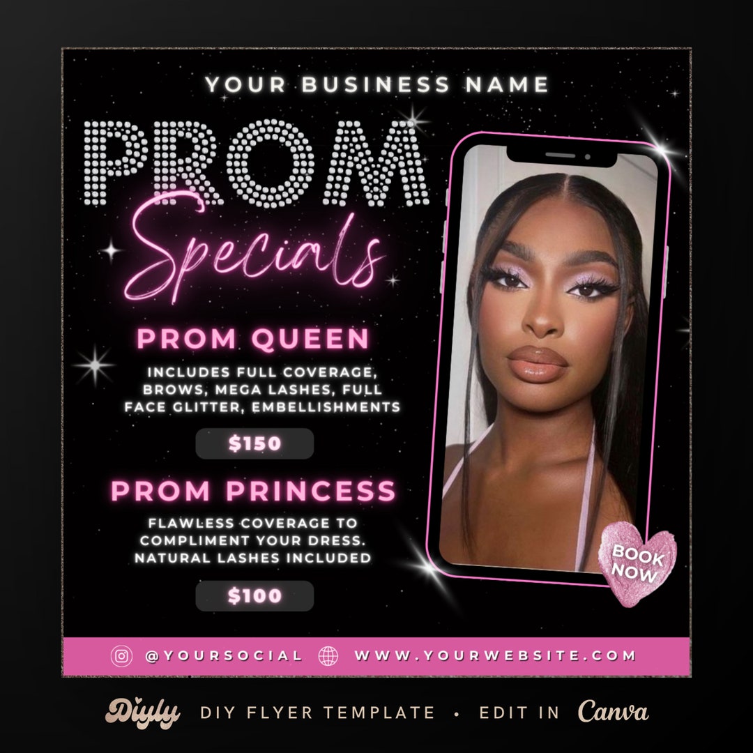 Prom Specials Flyer, DIY Beauty Makeup Artist Hair Nail Lash Salon MUA ...
