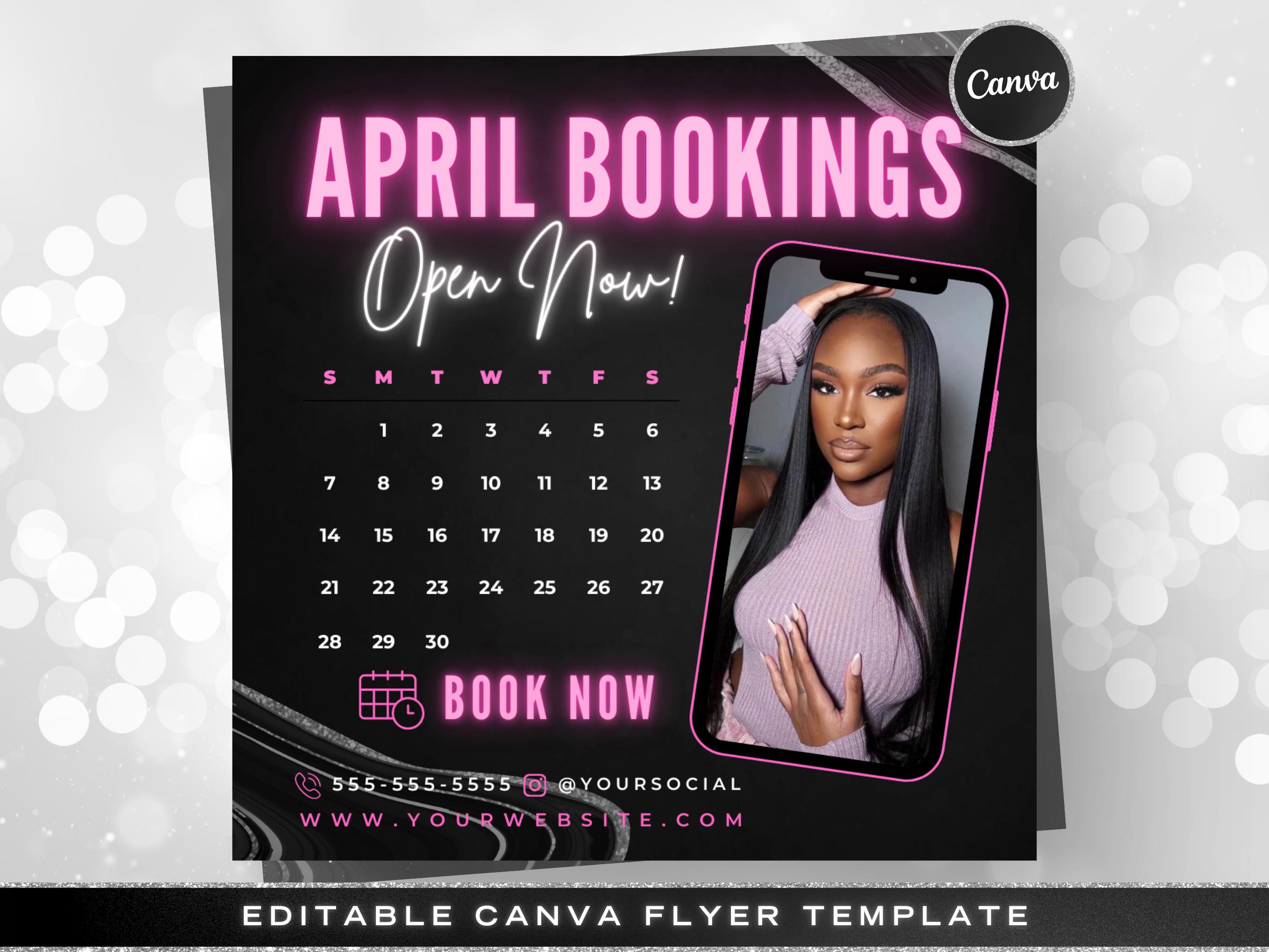 April Bookings Now Available Flyer, DIY Spring Book Now Appointments ...