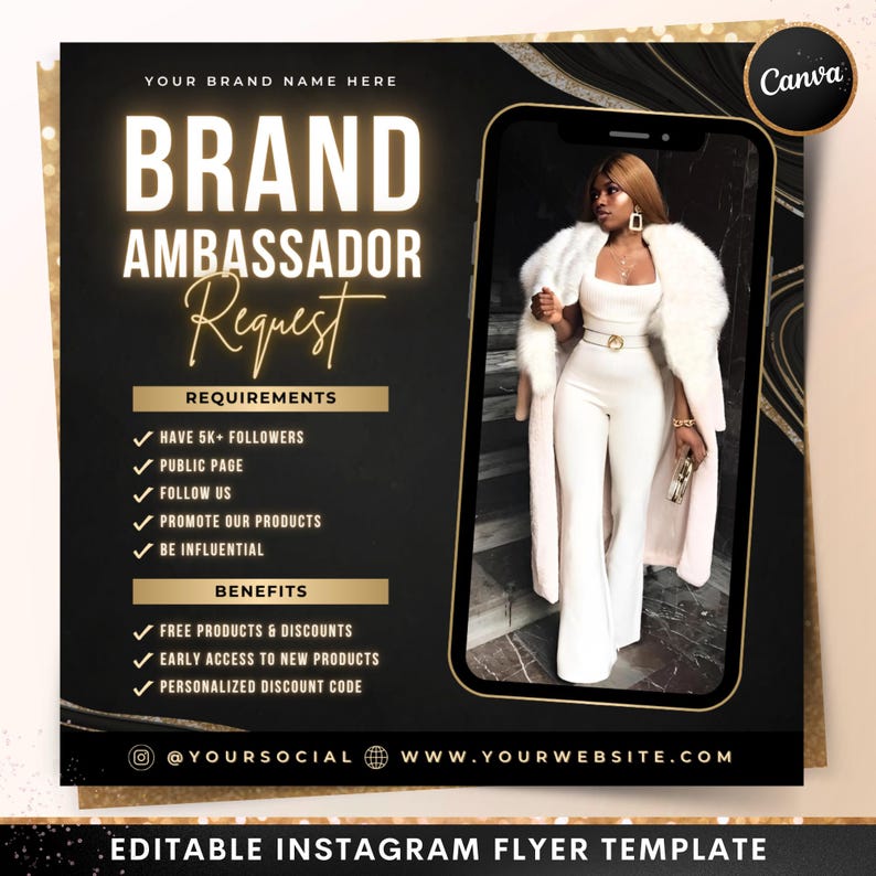 Brand Ambassador Flyer, DIY Gold Editable Instagram Template, Social ...