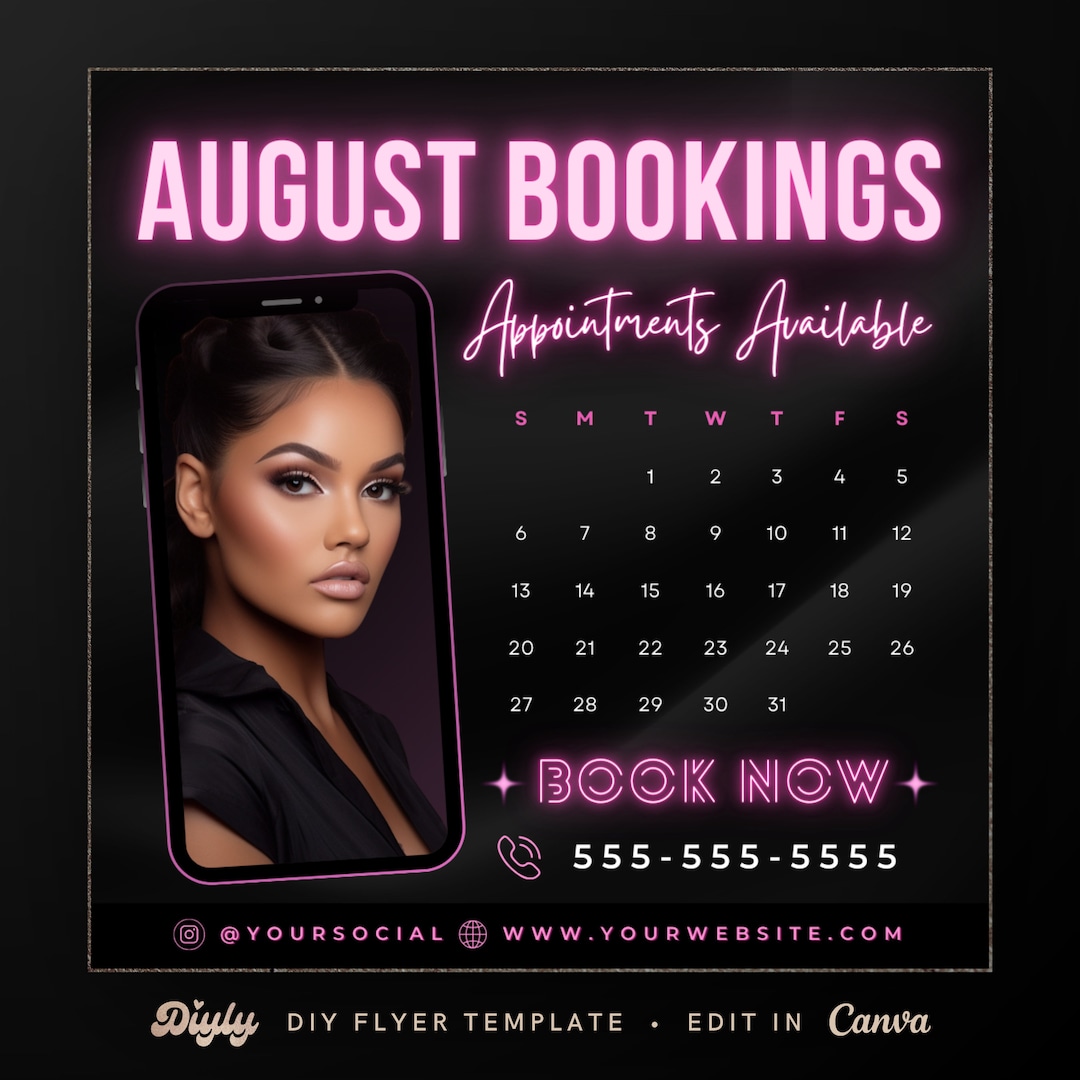 August Bookings Now Available Flyer, DIY Summer Book Now Appointments ...