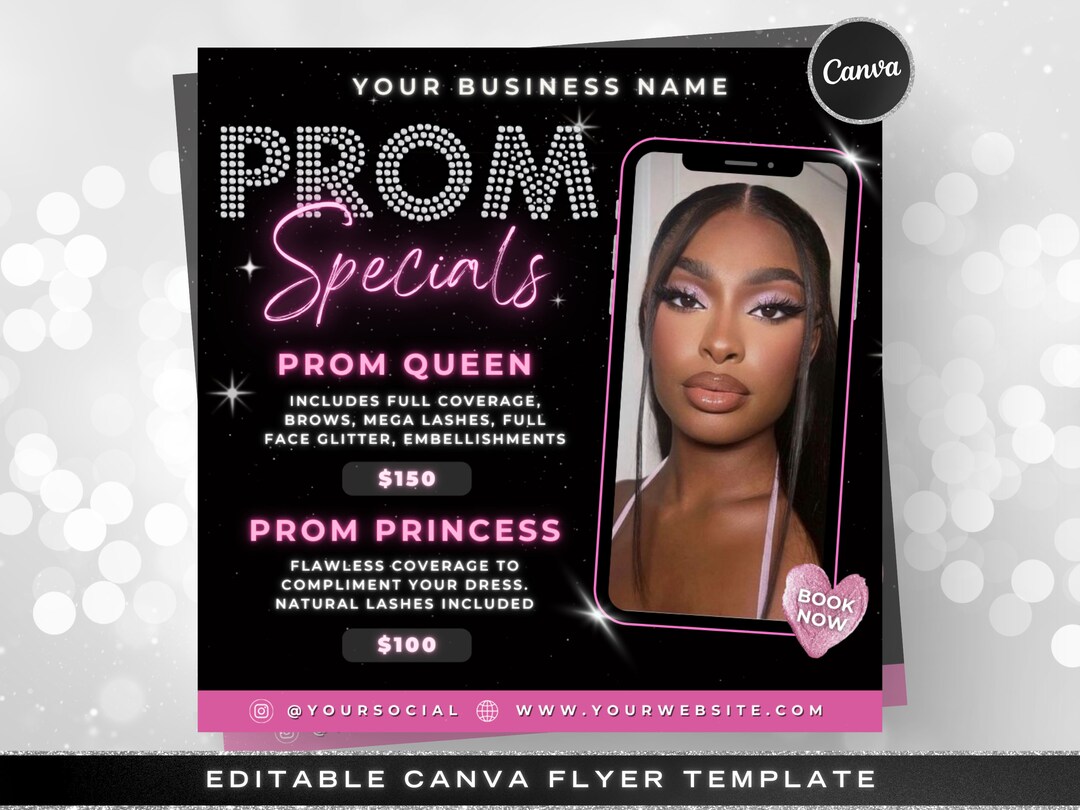 Prom Specials Flyer, DIY Beauty Makeup Artist Hair Nail Lash Salon MUA ...