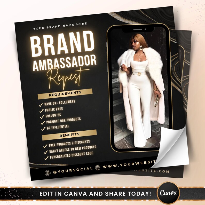 Brand Ambassador Flyer, DIY Gold Editable Instagram Template, Social ...
