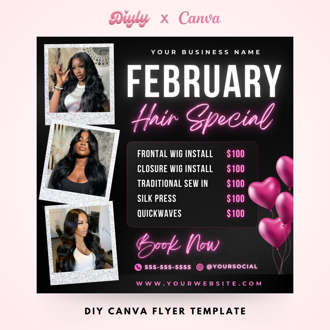 February Hair Special Flyer, Hair Salon Wig Sale Price List, February ...