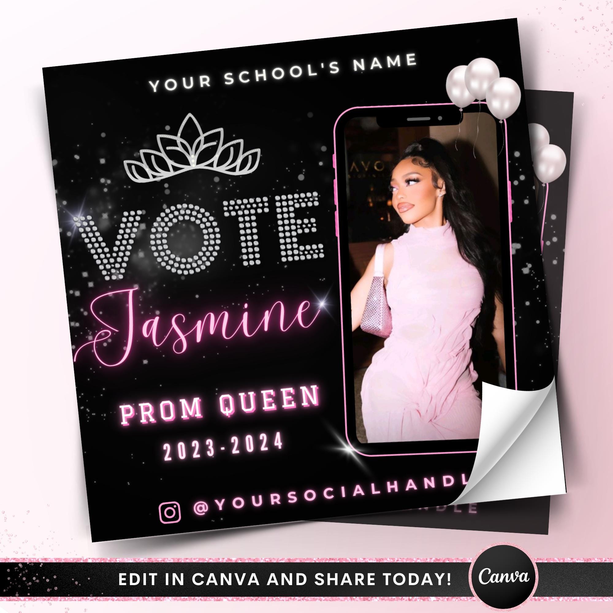 Prom Queen Campaign Flyer, DIY Vote for Me Election High School HBCU ...