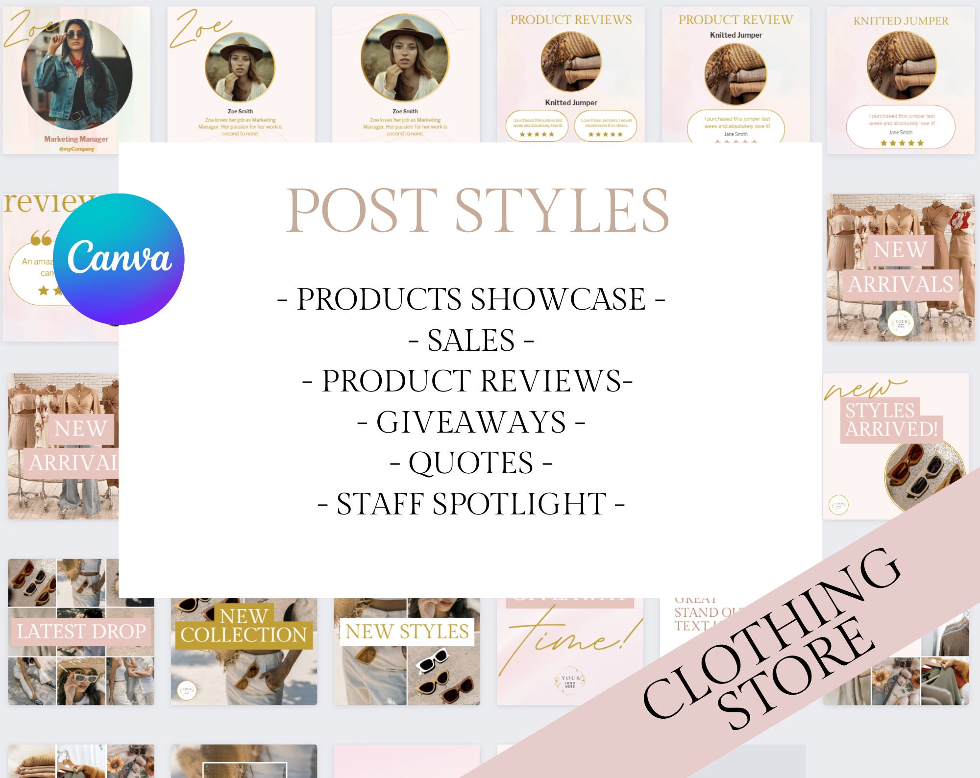 60 Instagram Canva Templates Shopping Store Social Media Posts Pink ...