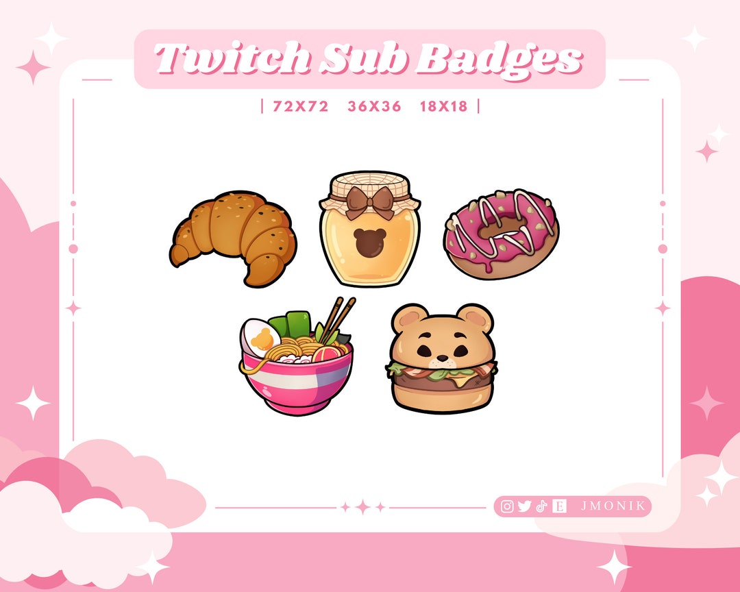 Food Mix Twitch Sub Badges // Honey // Donut // Ramen // Cheeseburger ...