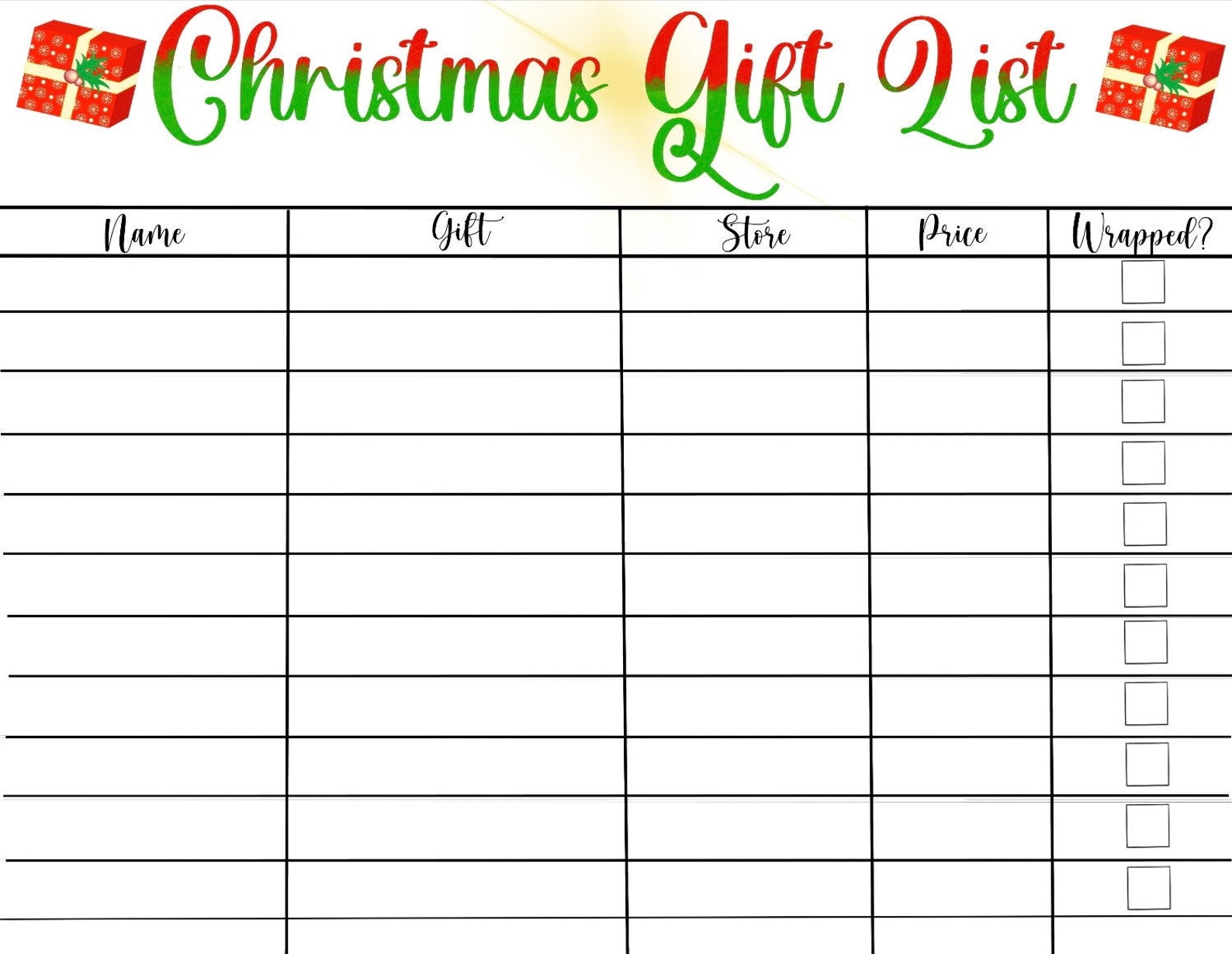 Christmas Gift List - Etsy