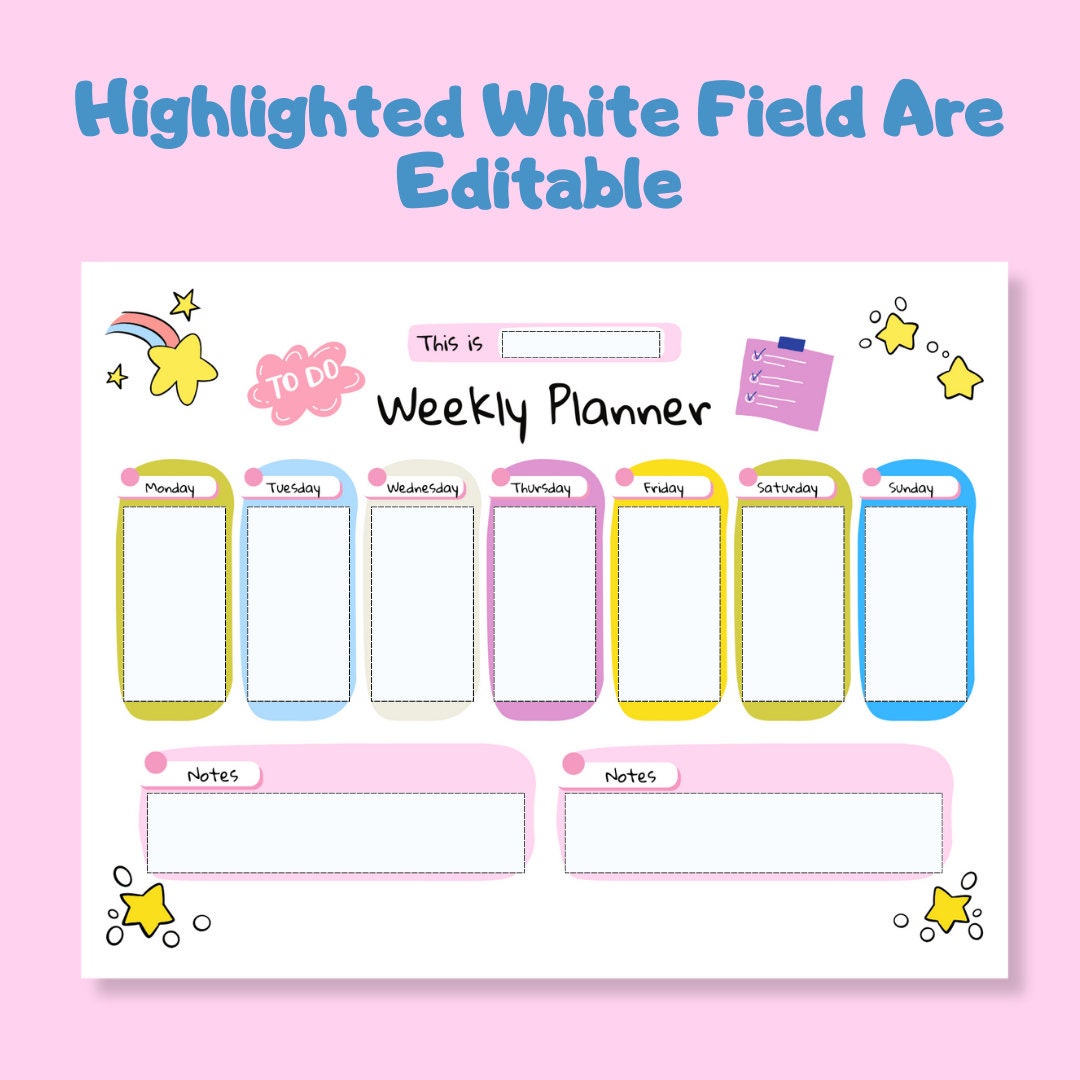 Kids Weekly Planner Printable, Editable Weekly Schedule Kids, Weekly ...