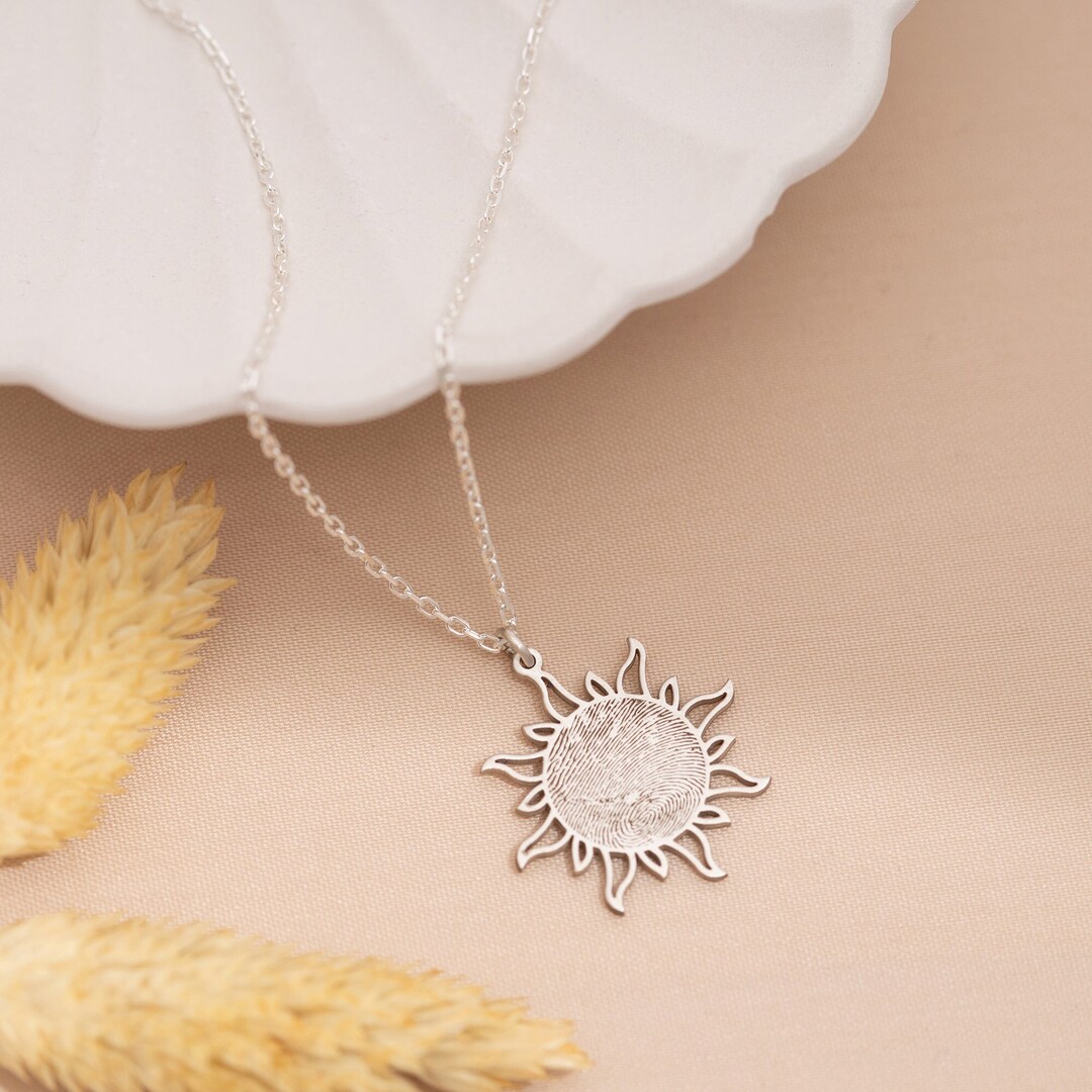 Pave Sun Necklace • Custom Fingerprint Necklace • Fingerprint Sun ...