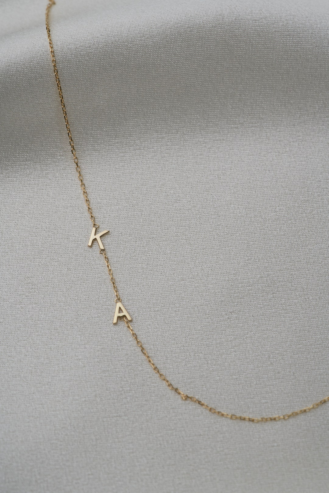 Sideways Initial Necklace, Off-center Necklace, 14K Gold Necklace ...