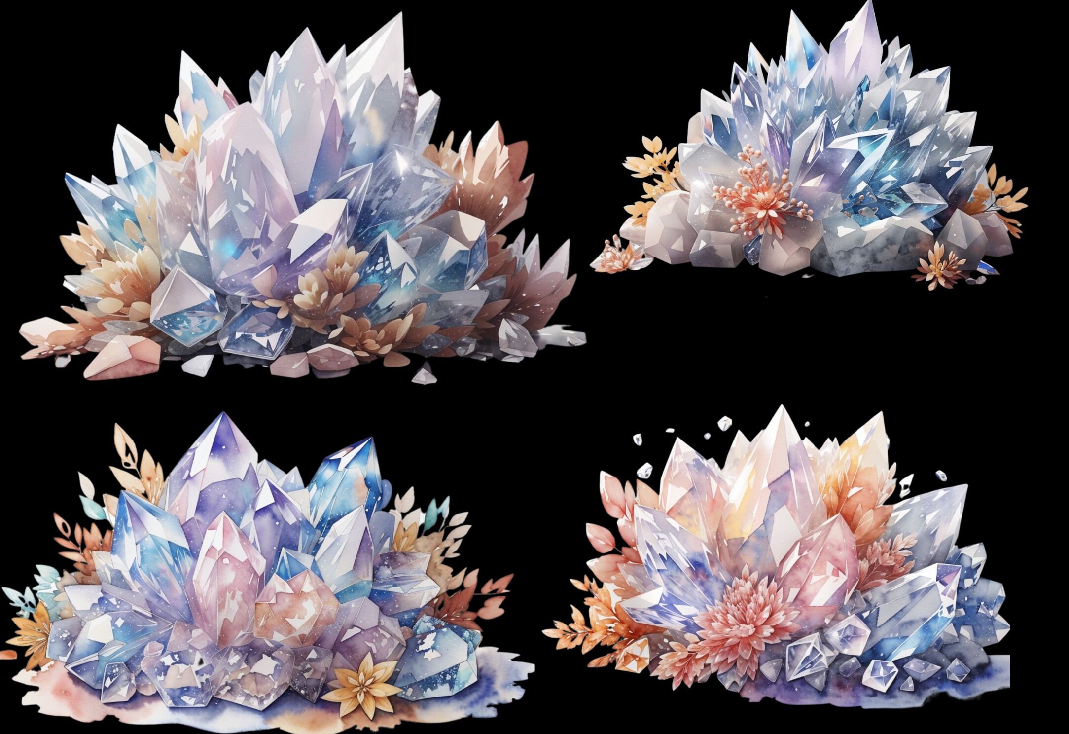 Watercolor Fairy Crystals Clipart Pastel Watercolor Fairy - Etsy