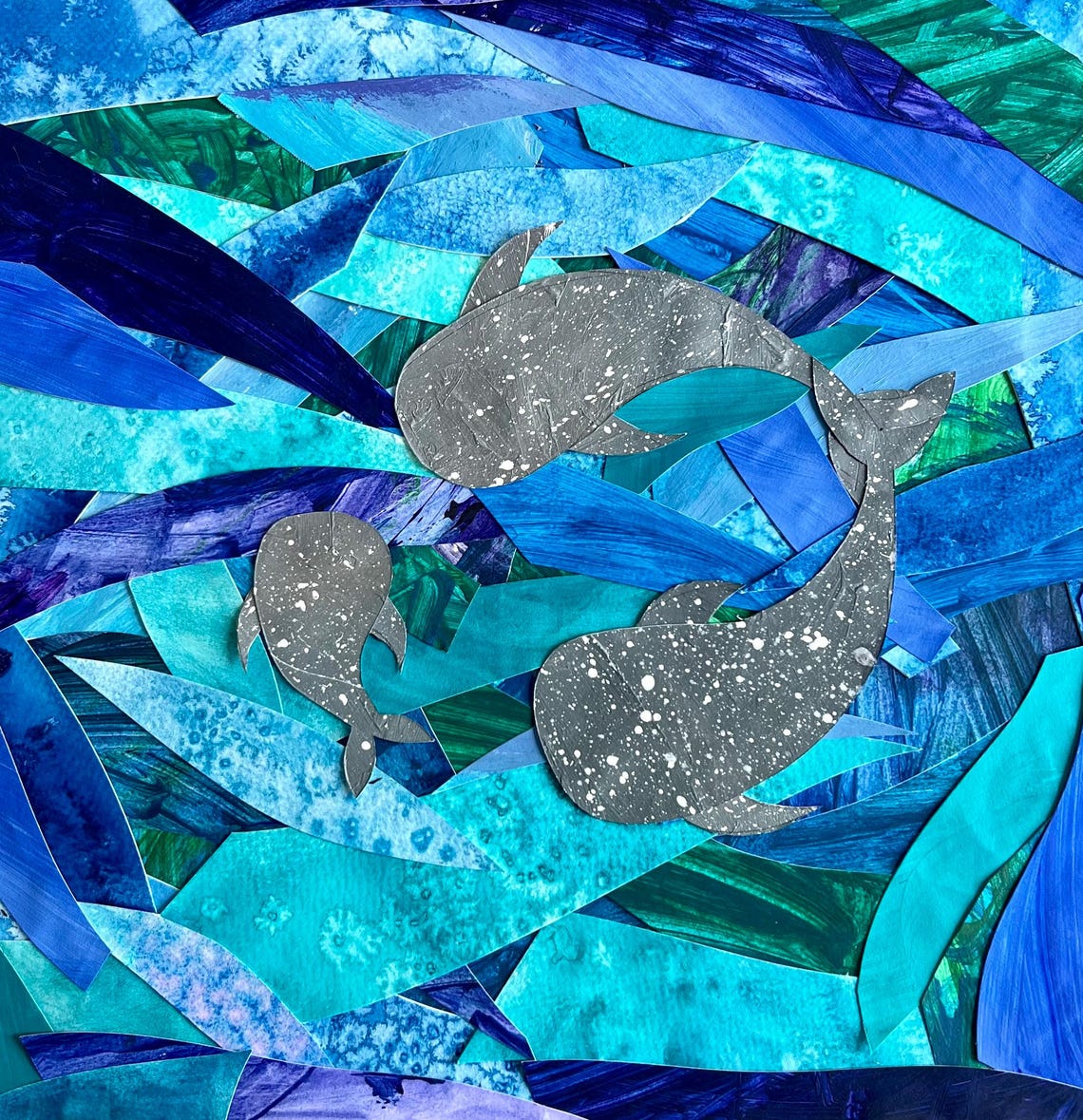 Whalesharks Paper Collage Print and Canvas Print, Whalesharks Kids Room ...