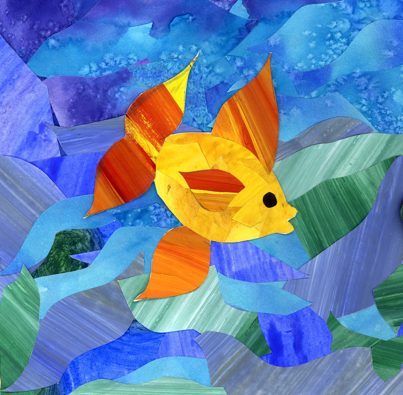 Goldfish Paper Collage Canvas Print, Goldfish Art, Goldfish Kids Room ...