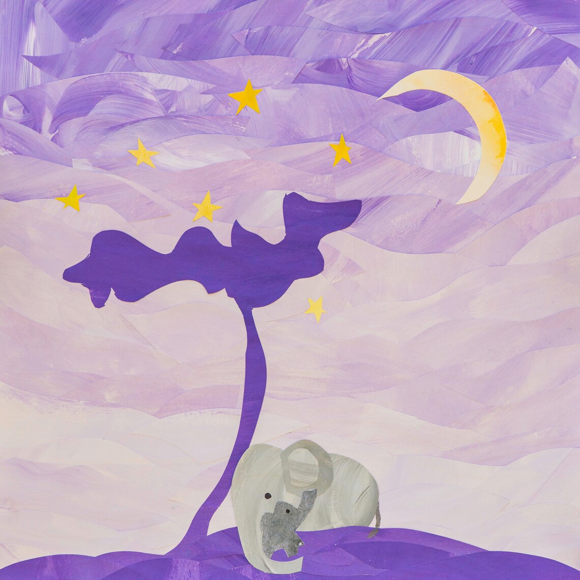 Mother and Baby Elephant Paper Collage Print and Canvas Print, Elephant ...