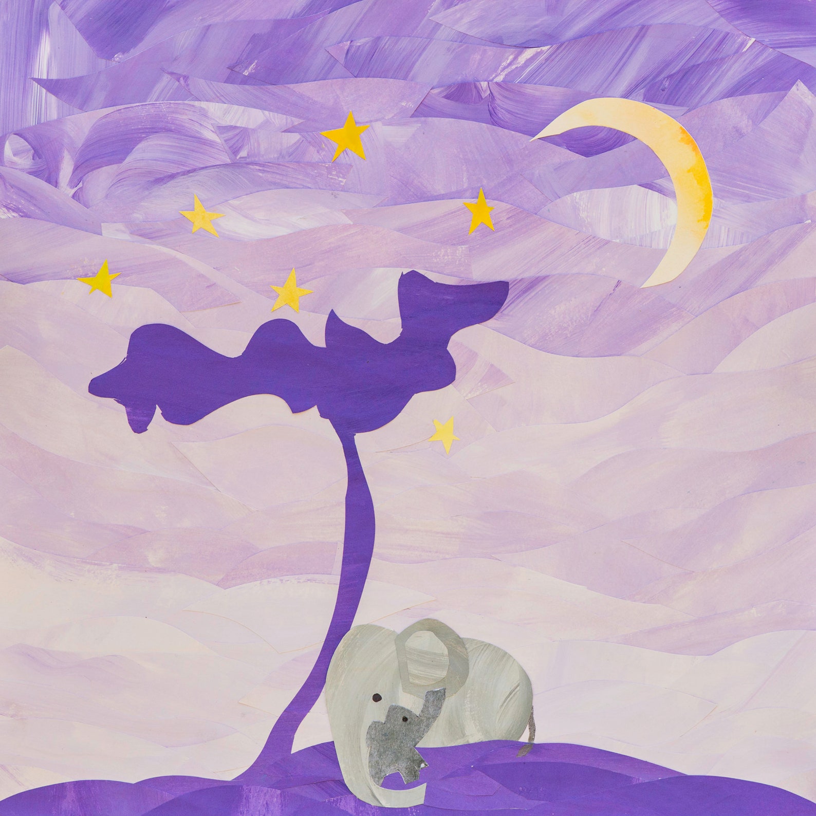 Mother and Baby Elephant Paper Collage Print and Canvas Print, Elephant ...