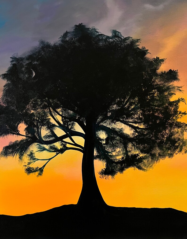 Sunset Silouette Print and Canvas Print, Tree of Life Sunset, Sunset ...
