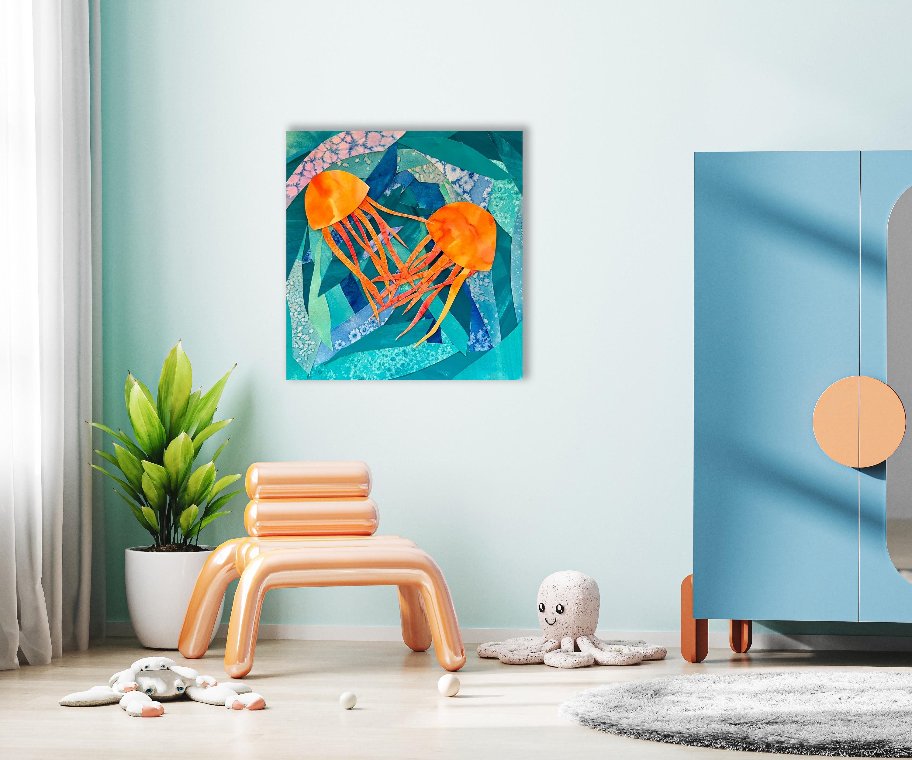 Jellyfish Paper Collage Print and Canvas Print, Jellyfish Kids Room - Etsy