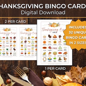Thanksgiving Printable Bingo Game, Thanksgiving Family Game, 32 Bingo ...