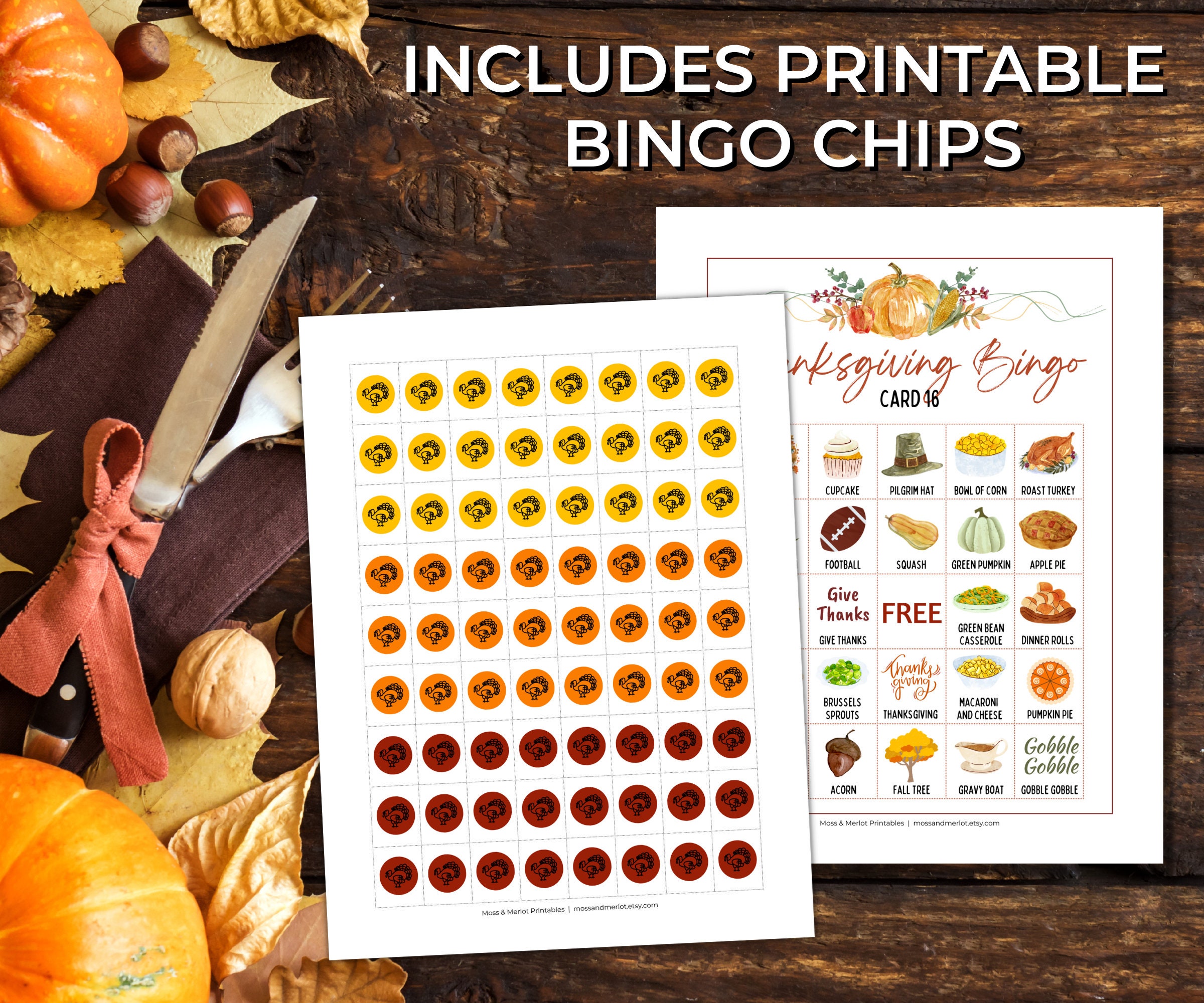 Thanksgiving Printable Bingo Game, Thanksgiving Family Game, 32 Bingo ...