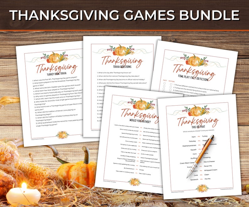 Thanksgiving Game BUNDLE | 18 Games | Thanksgiving Trivia | Would You ...