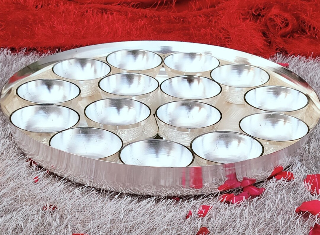 German Silver Bhog Thali Set: Nakkashi Pooja Dish, Detachable Bowls - Etsy