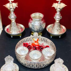 German Silver *MAHALAXMI POOJA SET, Indian Puja Set, German Silver ...