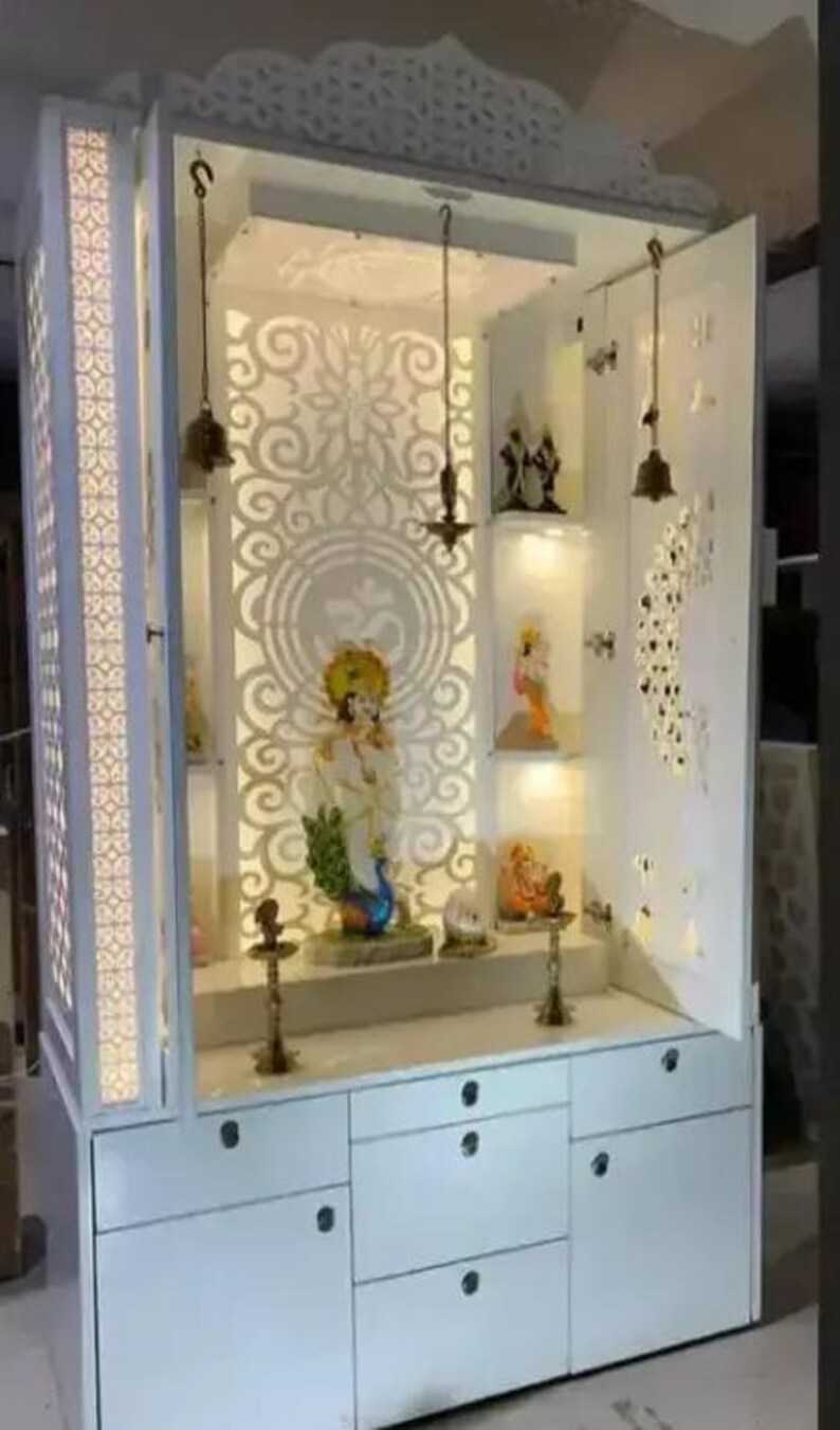 Hindu Temple for Home, White Mandir With Door for Home Fully Assembled ...
