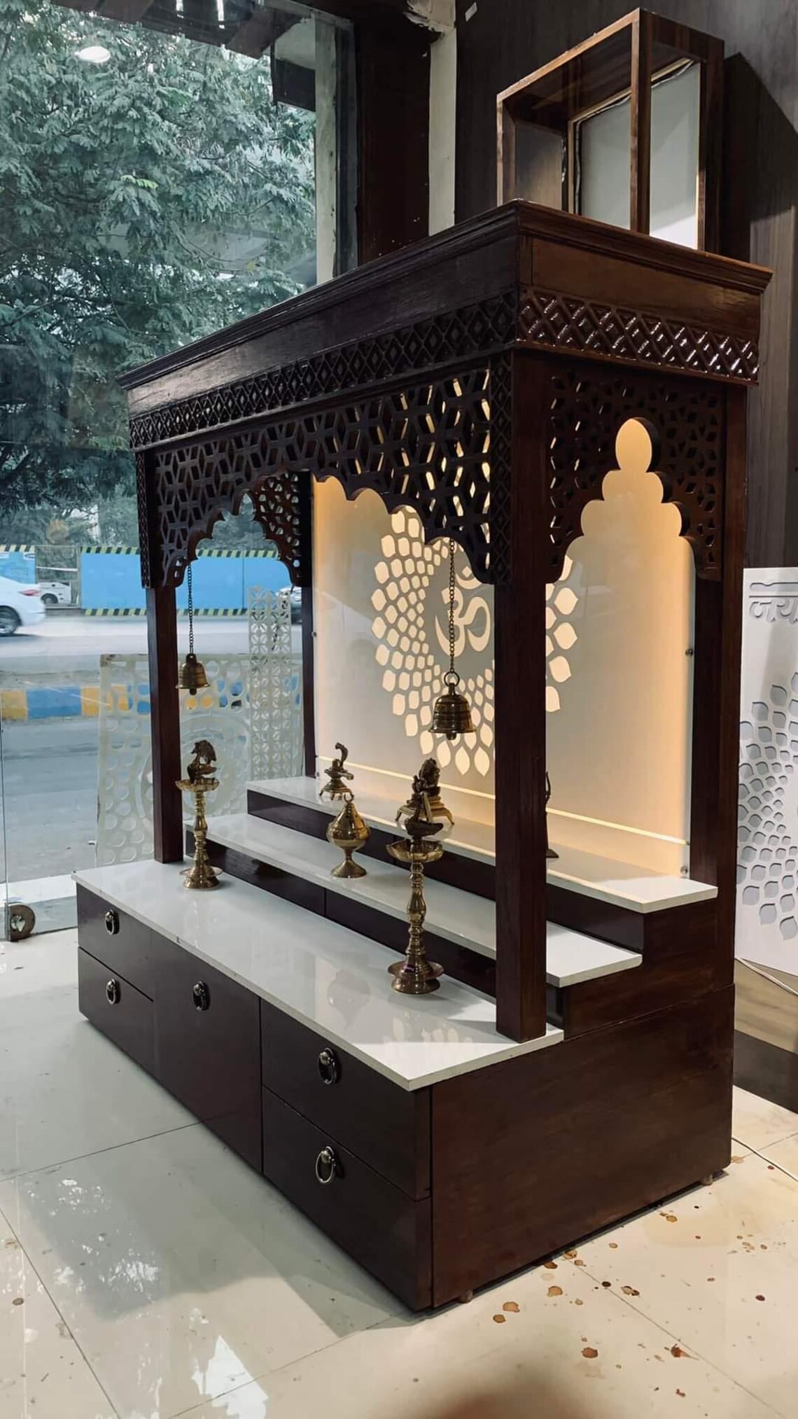 Hindu Wooden Temple- Pooja Cabinet for Home and Office -insurance ...