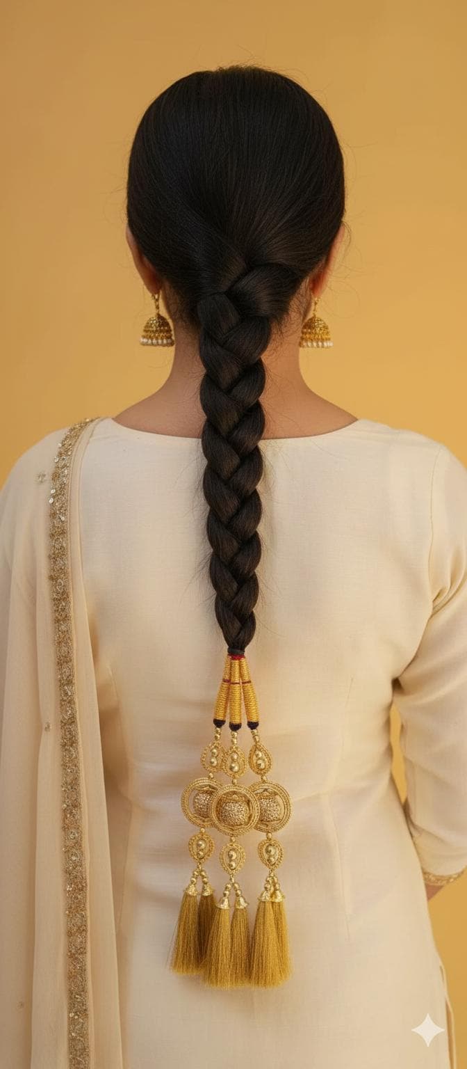 Traditional Punjabi Parandi With Gold Tassels | Indian Wedding Hair ...