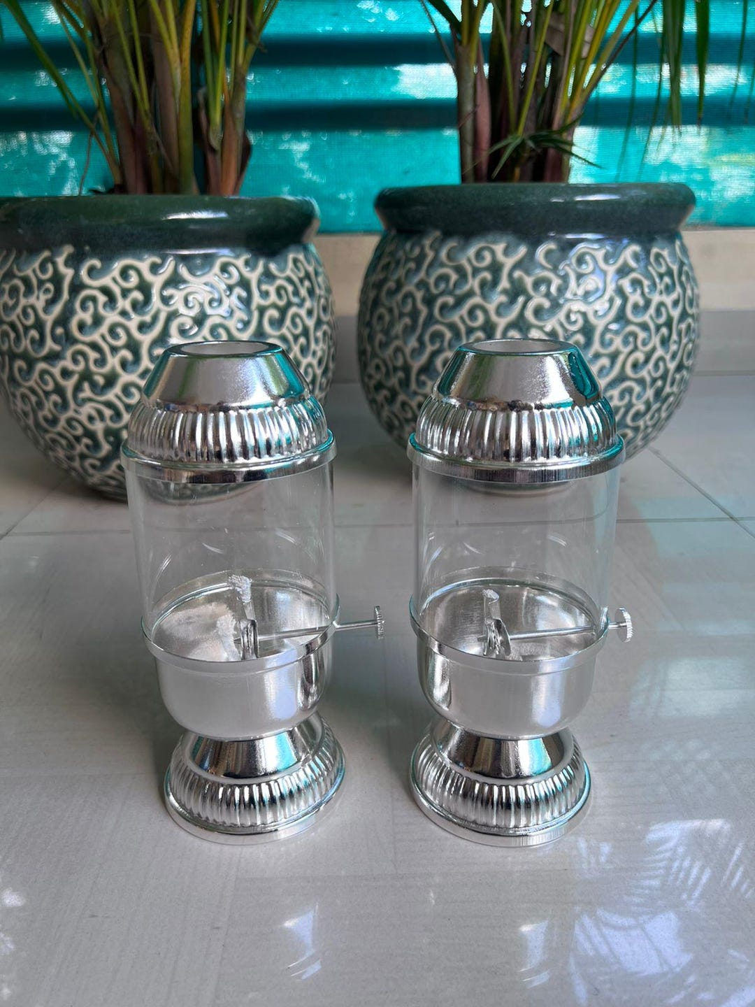 Silver Plated Brass Akhand Diya Oil Lamp: Adjustable Jyot Deepam, 9 ...