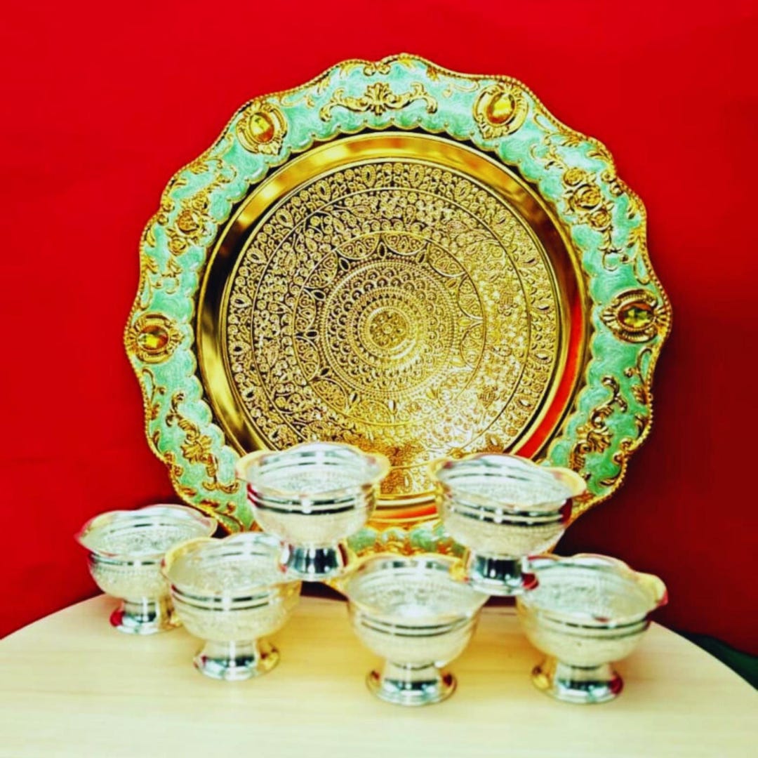 Indian Puja Set, Indian Pooja Thali Set- German Silver 10 Inches Tray ...