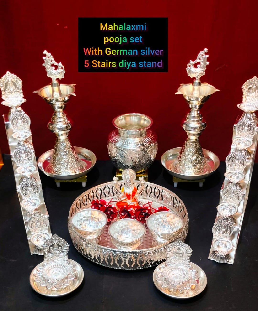 German Silver *MAHALAXMI POOJA SET, Indian Puja Set, German Silver ...
