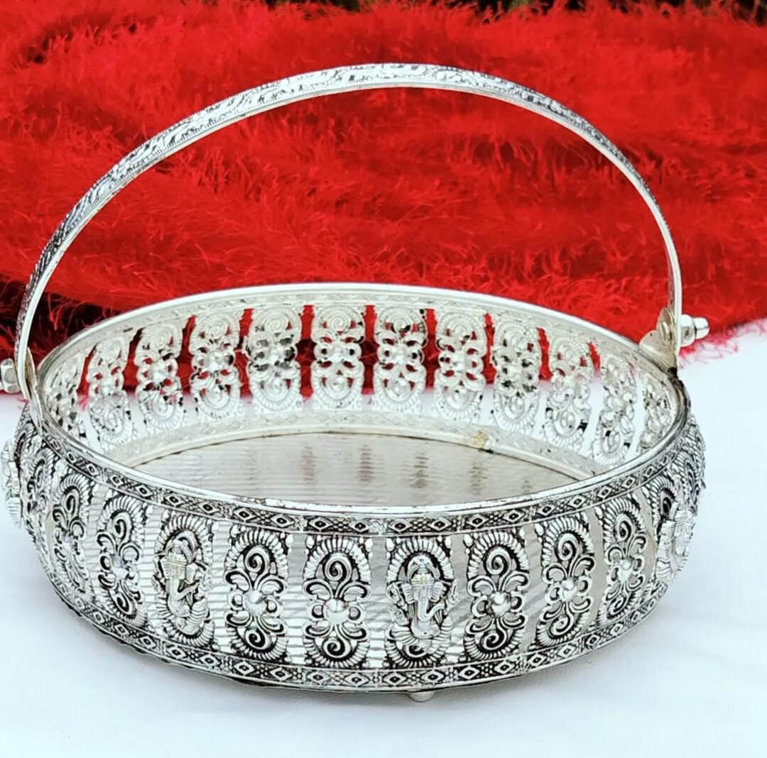 Dispatch in 1 Day -german Silver Flower Basket With Ganesha Carvings ...