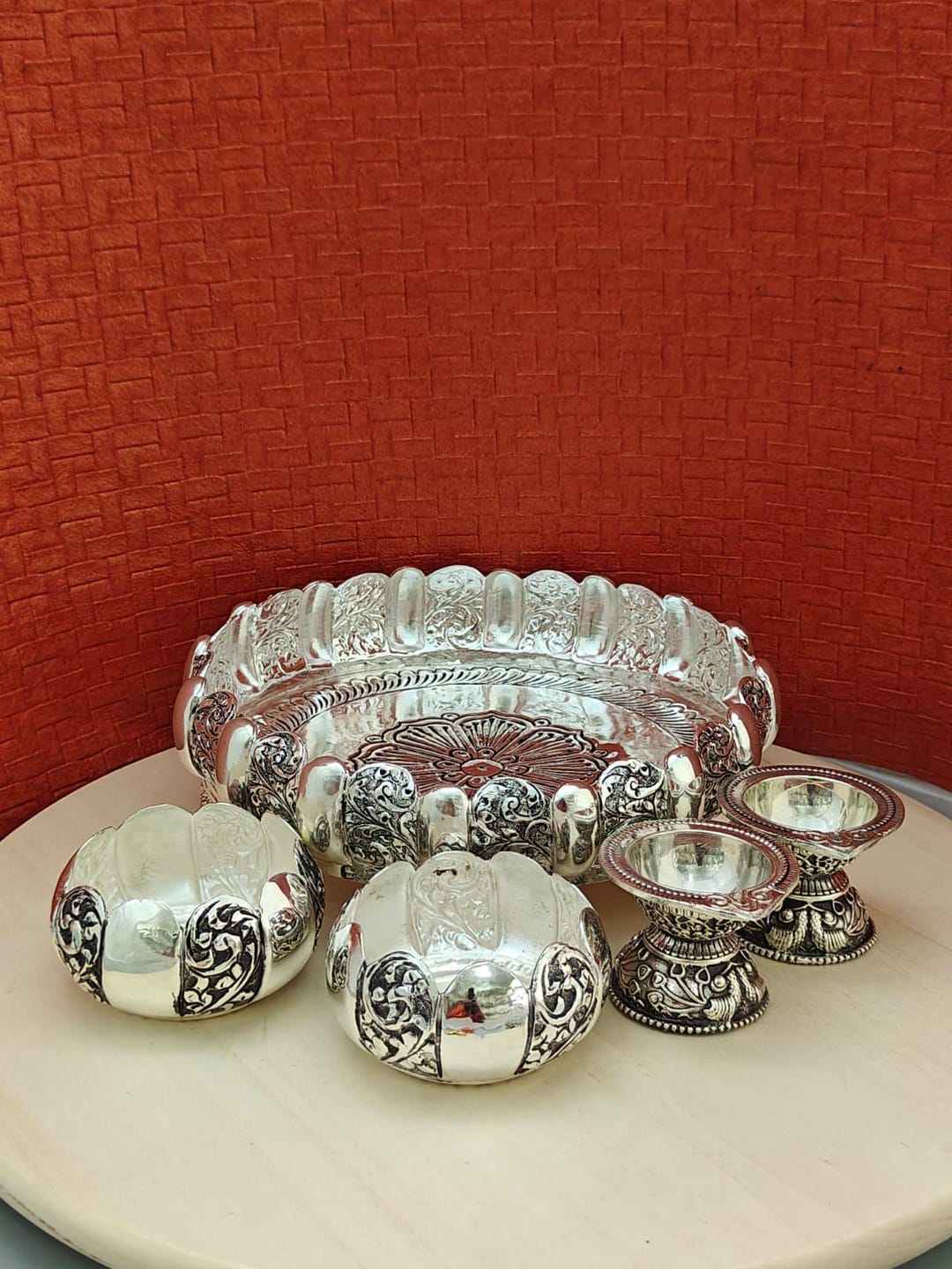 Antique Mangala Harathi Plate Bowls and Diyas - Etsy