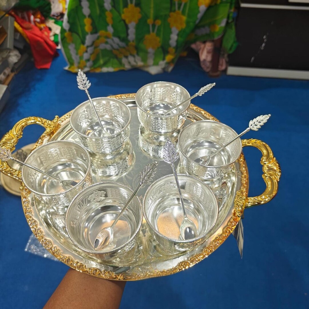 Return Gifts Royal Look Tray With Bowl Set and Bogi Pallu Set 16 Inches ...