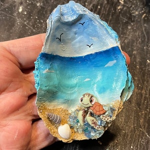 Sea Turtle, Shelf Table Sitter, Oyster Shell, Nautical Decor, Gifts for ...