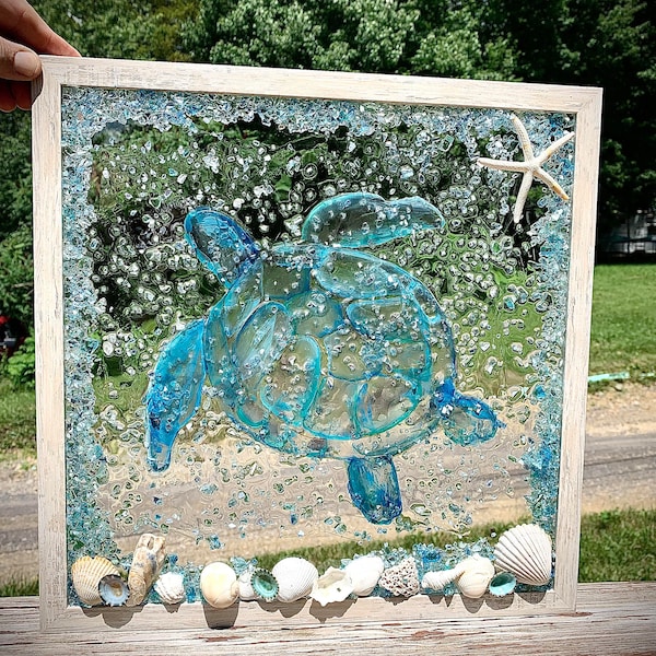 Crushed Sea Glass Turtle Art Etsy