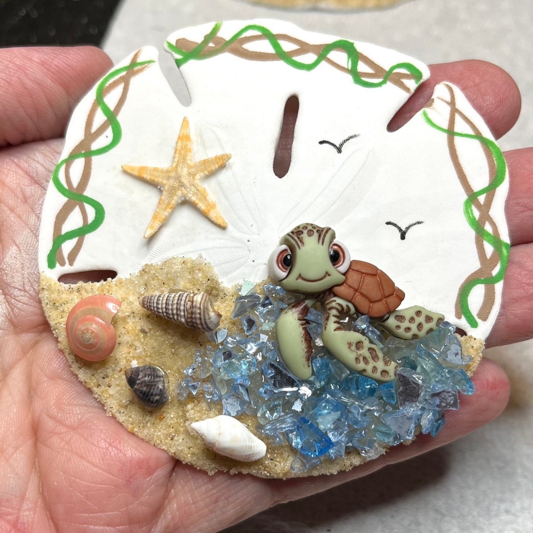 Cute Sea Turtle, Table Sitter, Sand Dollar Ornament, Nautical Decor ...